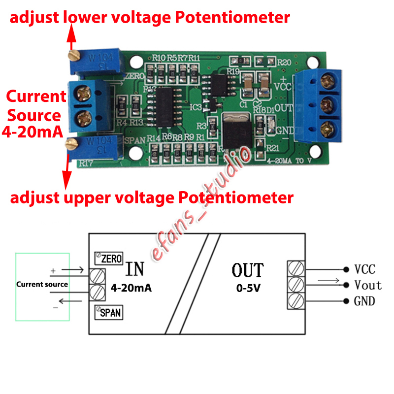 Current to Voltage Transmitter Signal Module 4-20mA to 0-5V Linear ...