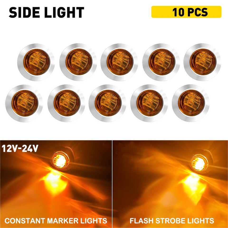 10Pcs 3/4" Strobe + Steady Amber LED Marker Lights Warning Flash Lamp ...