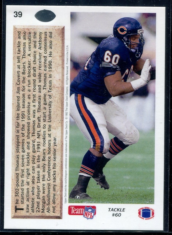 1992 Upper Deck Football Stan Thomas #39 Chicago Bears All Rookie Team ...