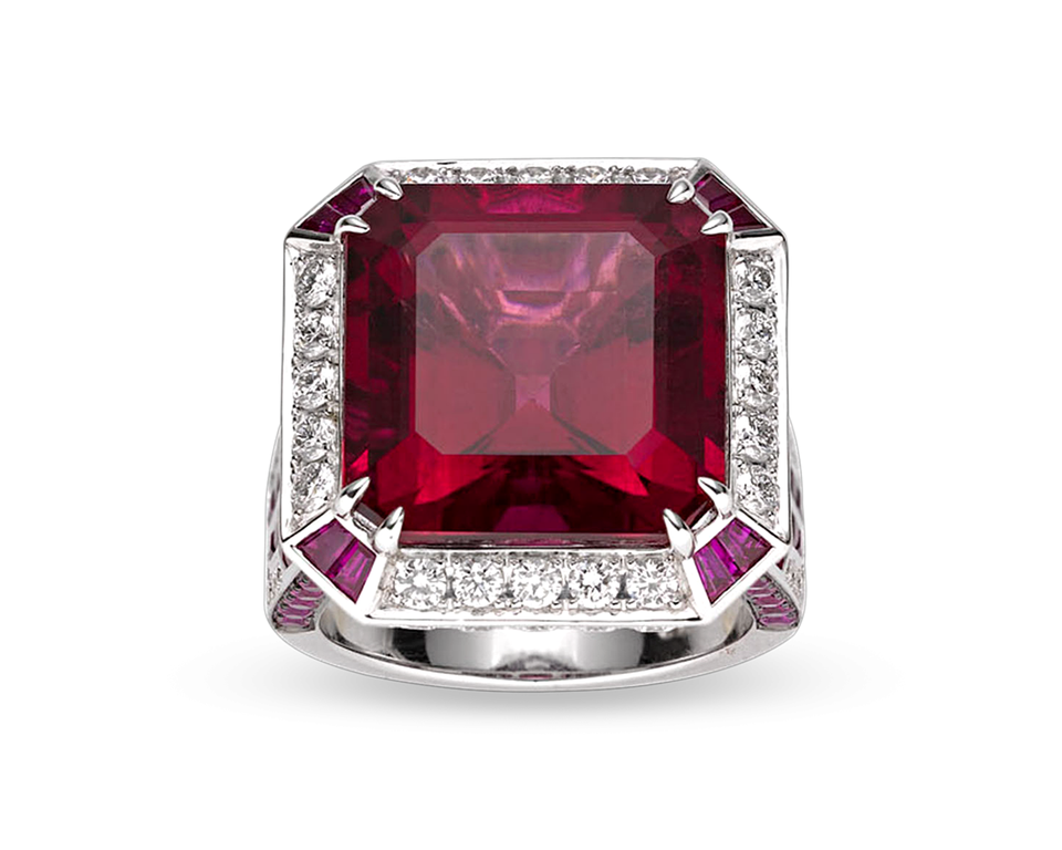 Lab Created 17 CT Ruby Asscher Cut Women's Engagement Rubellite Ring 935 Silver | eBay
