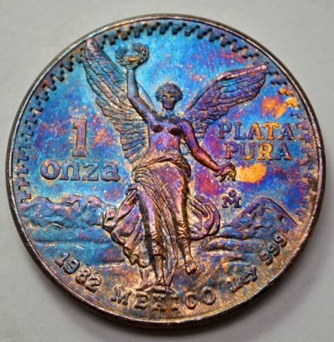 1982 1 Oz 999 Fine SILVER MEXICO Libertad Pura Plata Coin Round Toned ...