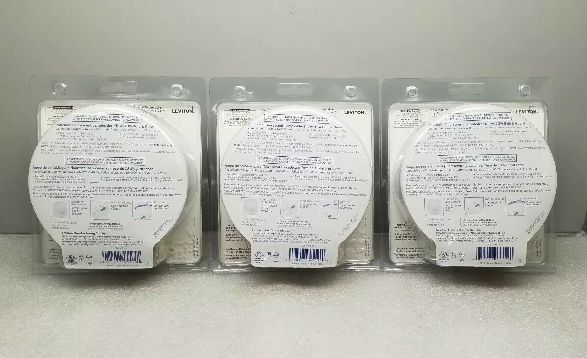 NEW LEVITON 9862 PULLCHAIN FLUORESCENT LAMPHOLDER GUARD AND 13W BULB ...