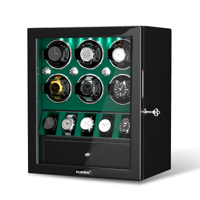 LED Light Automatic 6 Watch Winder Box with 5 Watches Display Storage ...