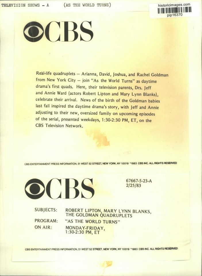 1983 Press Photo "As the World Turns" actors with the Goldman ...