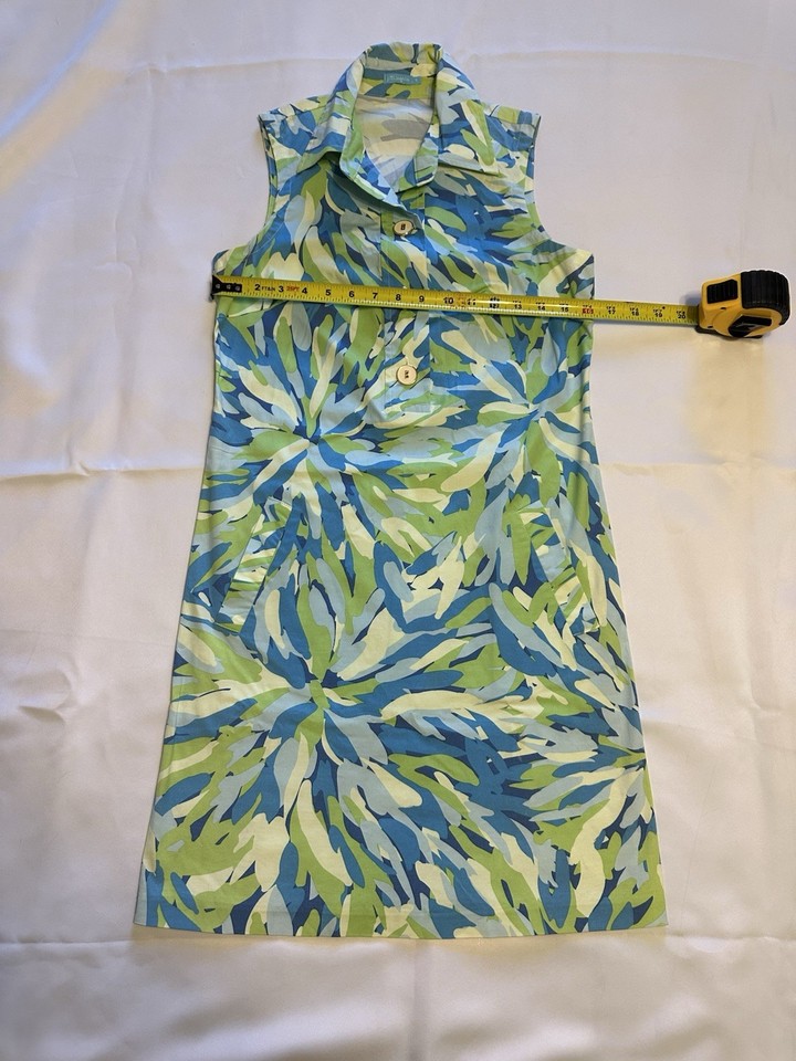 J.McLaughlin Shift Dress Women's 0 Green Blue Floral Sleeveless Button ...