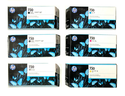 6 x Original Ink HP DesignJet T1600 T1700 T2600 / No. 730 300ml P2V73A ...