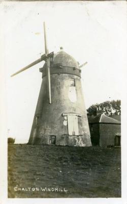 REAL PHOTOGRAPHIC POSTCARD OF CHALTON WINDMILL, (NEAR WATERLOOVILLE ...