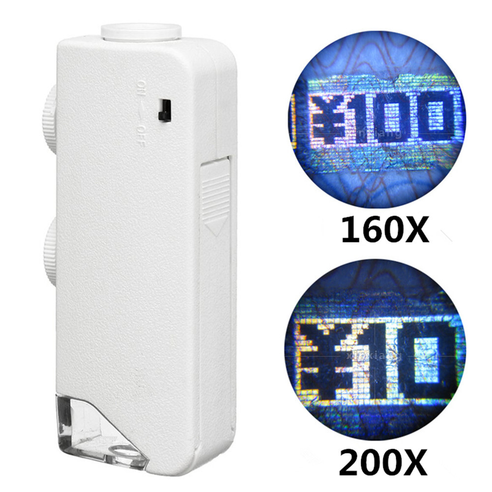 160X-200X Zoom LED Pocket Microscope Magnifier Jewelers Loupe ...
