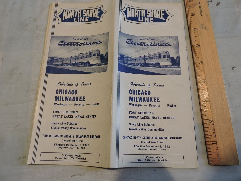 Dec 1942 North Shore Line Chicago Milwaukee ELECTROLINER Railroad ...