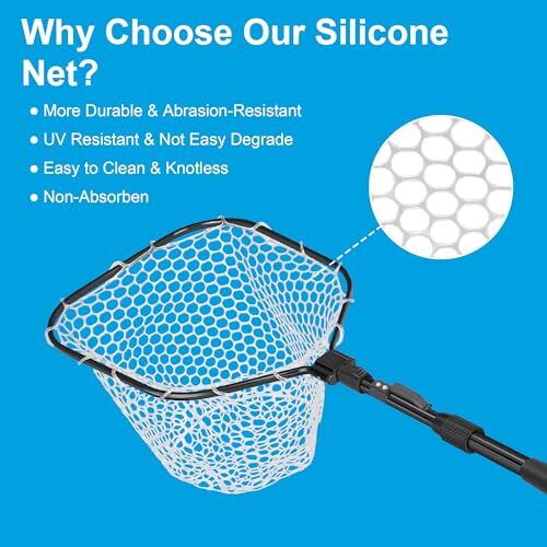 Fishing Net With Extending Telescoping Pole Handle Durable Silicone ...