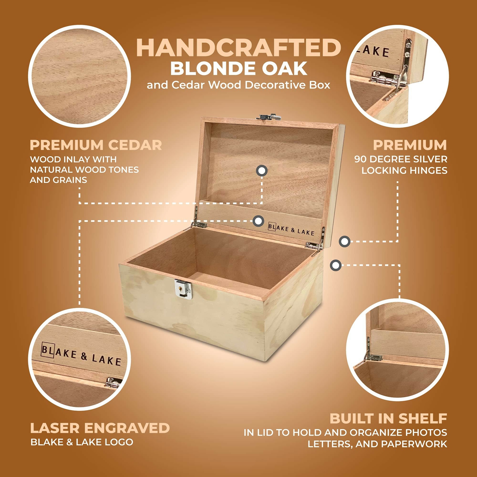 Large Locking Wood Storage Box - Wooden Box with Hinged Lid and Lock ...