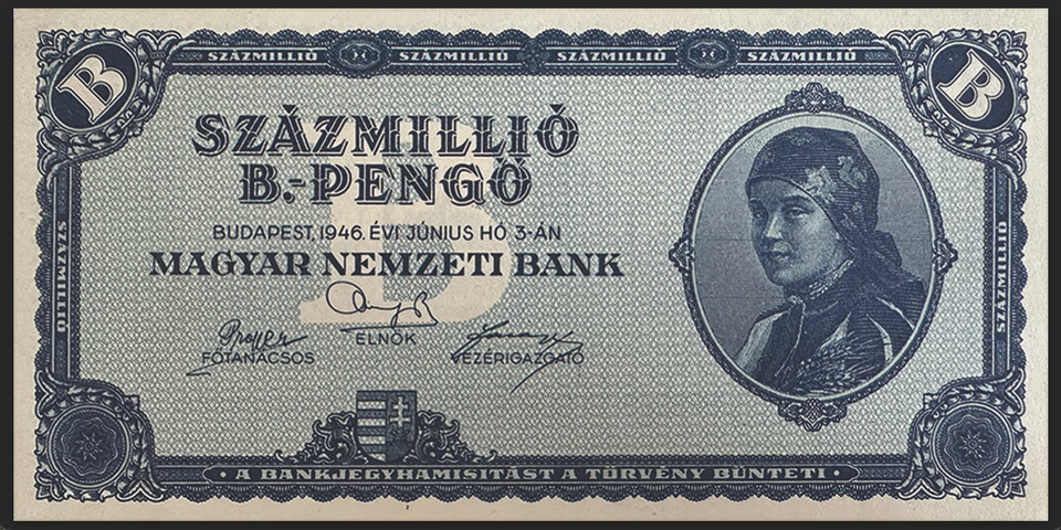 Authentic Hungary 100 Quintillion b-Pengo 1946, SUPERB GEM UNC Currency ...