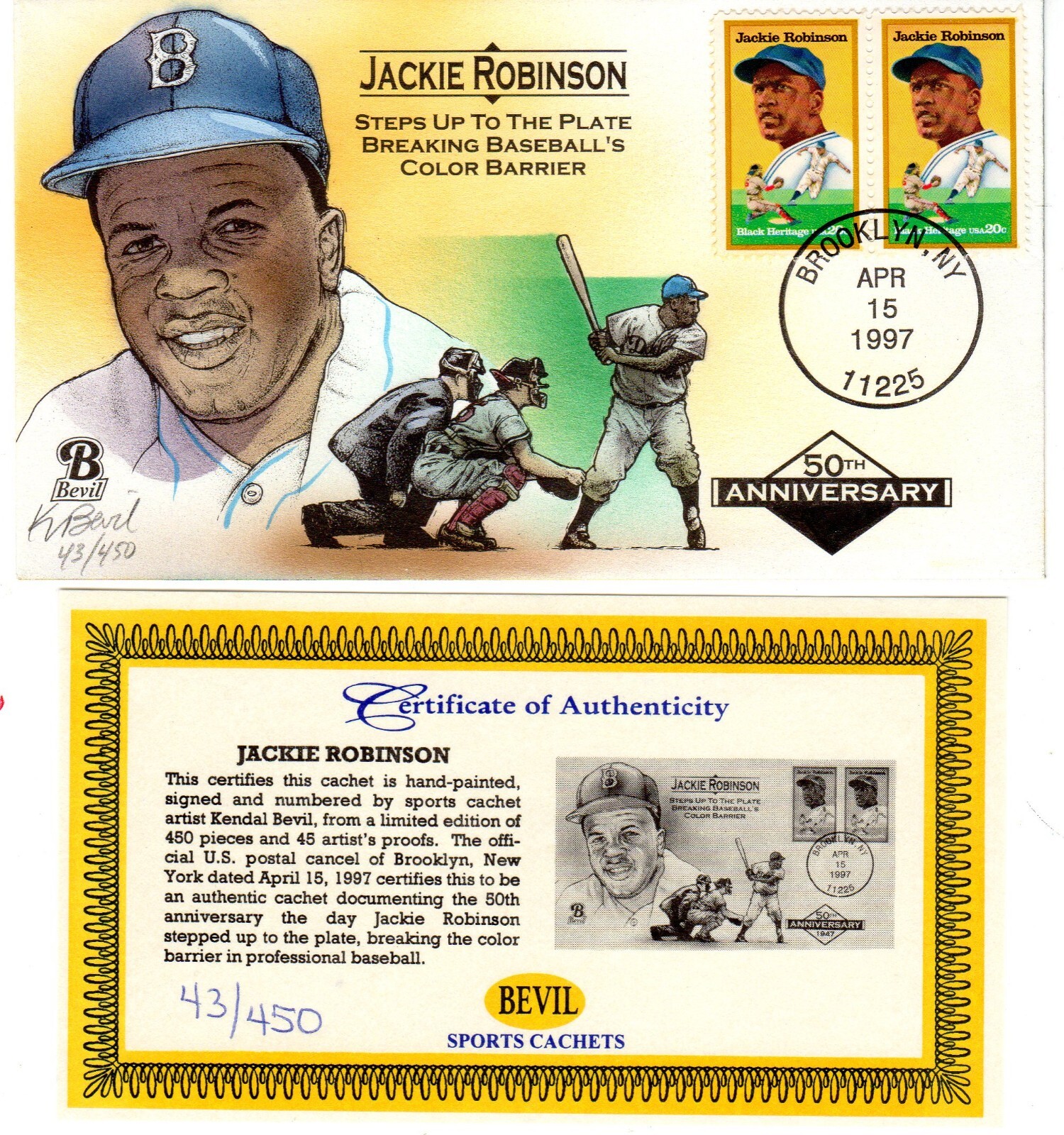 Jackie Robinson 50th Anniversary Bevil Hand Painted Cachet | eBay