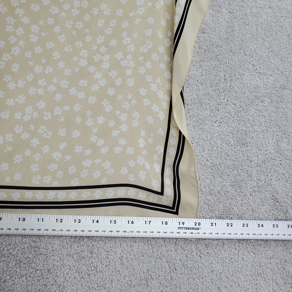 Talbots Square Scarf Beige White Floral Print Black Border 100% Silk 20 ...