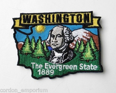 WASHINGTON USA THE EVERGREEN STATE EMBROIDERED MAP PATCH 2 X 3 INCHES ...