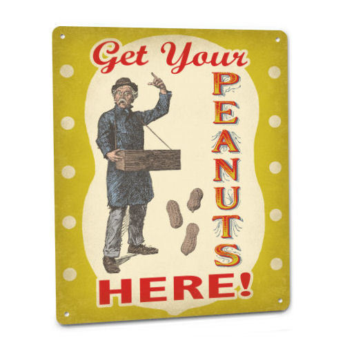Get Your Peanuts Here Metal Sign w/ Vendor Snack Bar Sport Baseball ...