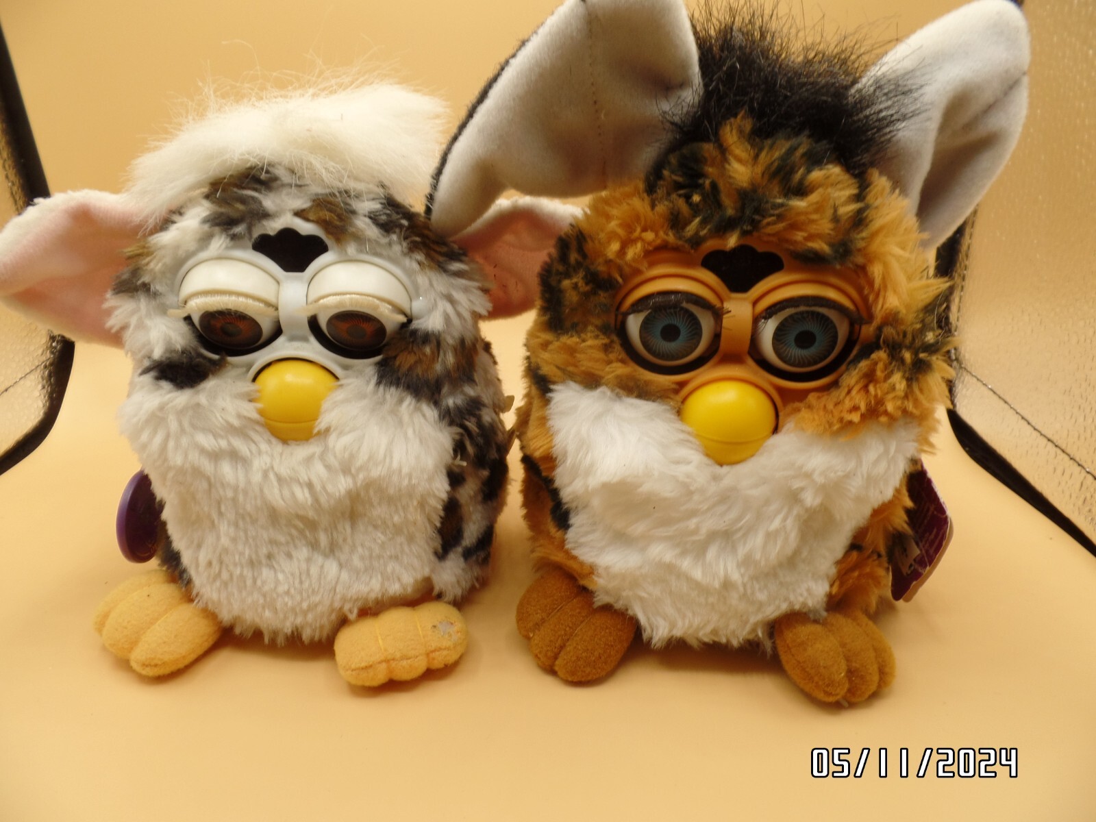 2 Vintage 1998 FURBY TOYS Leopard + Brown & Black spots For Parts Or Repair