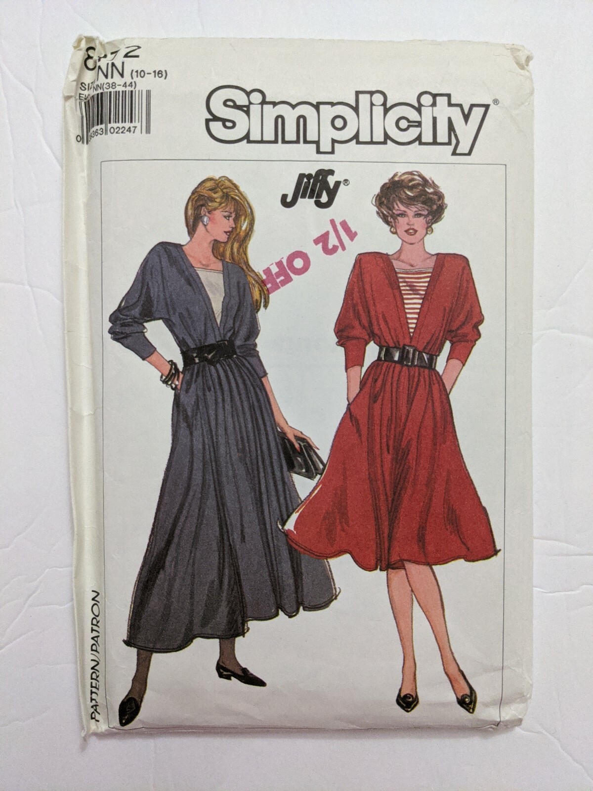 1987 Vintage SIMPLICITY 8172 Misses' Jiffy Dress 2 Lengths Size NN 10 ...