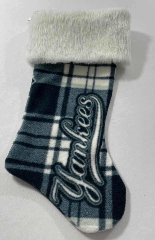 HANDMADE 16"X 9" FLEECE CHRISTMAS STOCKING MLB NEW YORK YANKEES PLAID ...