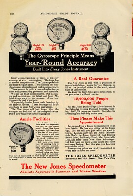 1913 The Jones Speedometer Ad: Built w/ The Gyroscope Principle - New ...