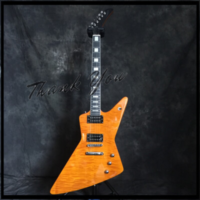 6 Strings Explorer Electric Guitar Flame Maple Top HH Pickups With Logo ...