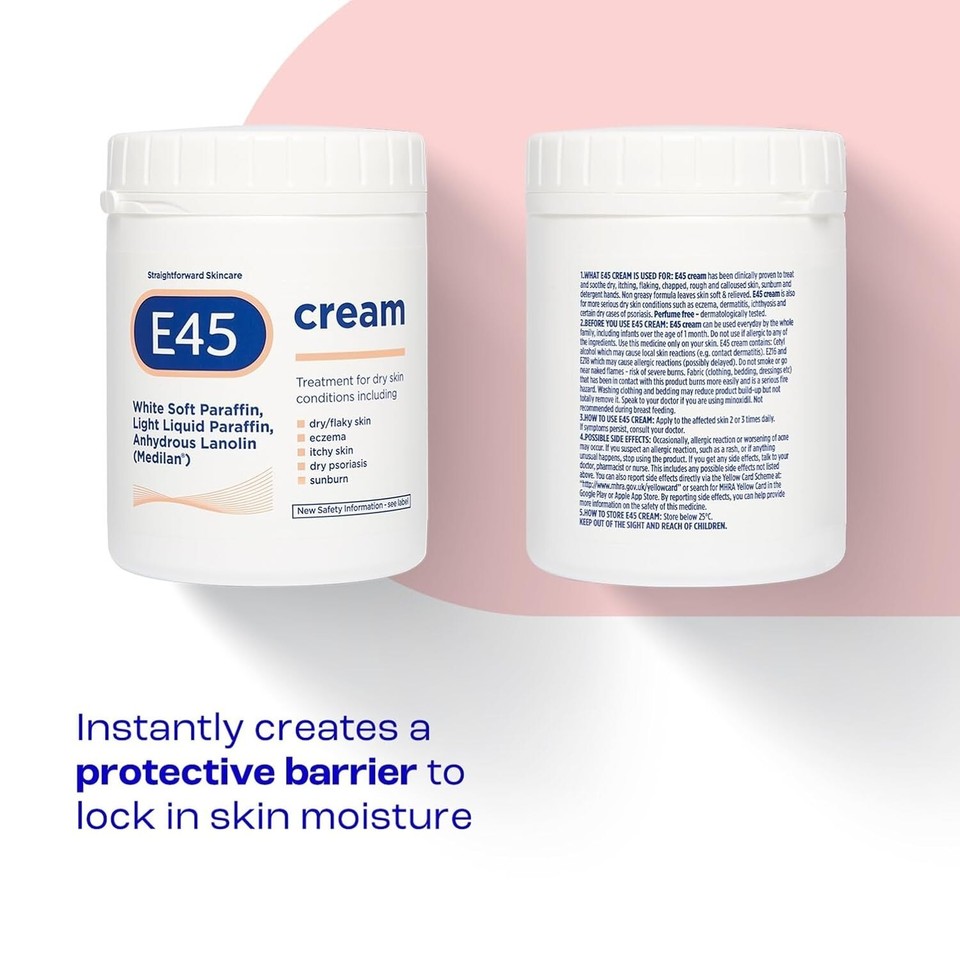 E45 Cream 125g,350g & 500g – Moisturiser for Dry Skin and Sensitive ...