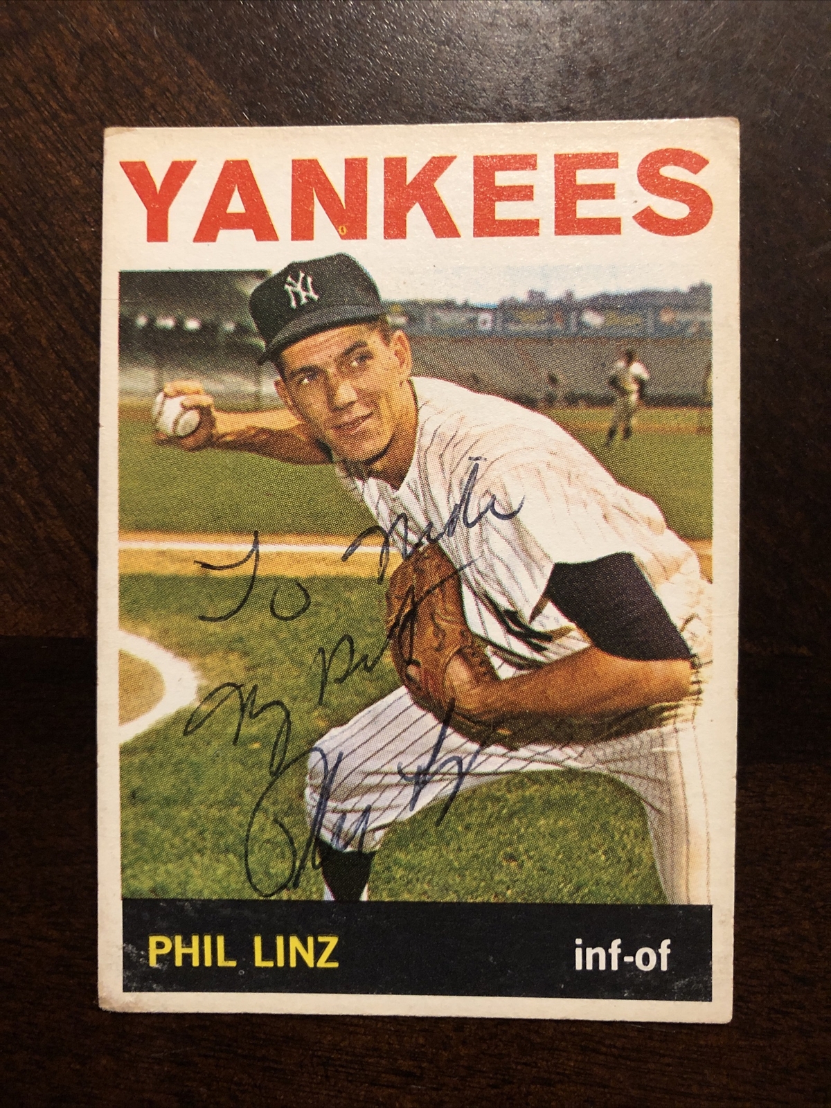 PHIL LINZ 1964 TOPPS AUTOGRAPHED SIGNED AUTO BASEBALL CARD 34 YANKEES ...