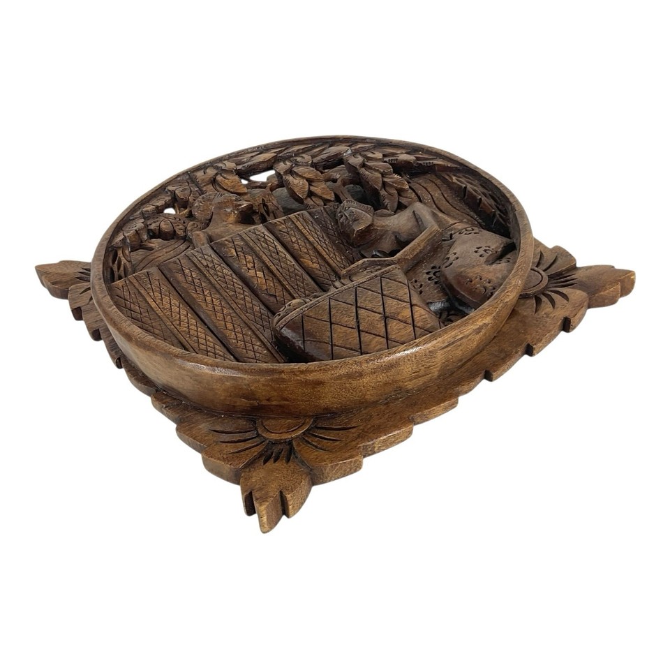 Wooden Hand Craved Asia Thai Art Wall Hanging Panel 3D Forest Scene ...