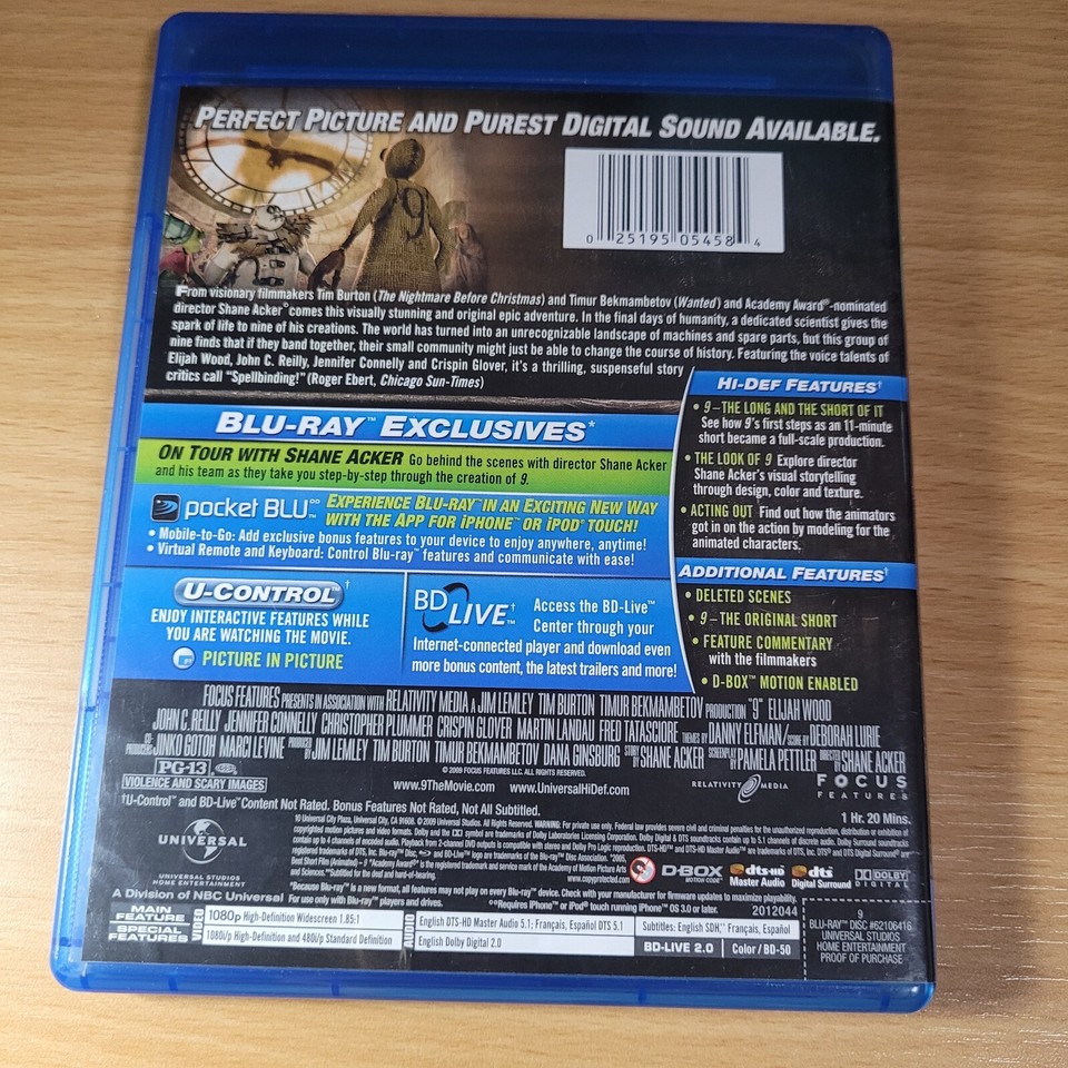 9 Nine Animated Blu-ray Movie Film by Tim Burton NEW SEALED 25195054584 ...