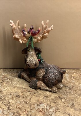 Resin Christmas Moose Figurine With Bobble Antlers | eBay
