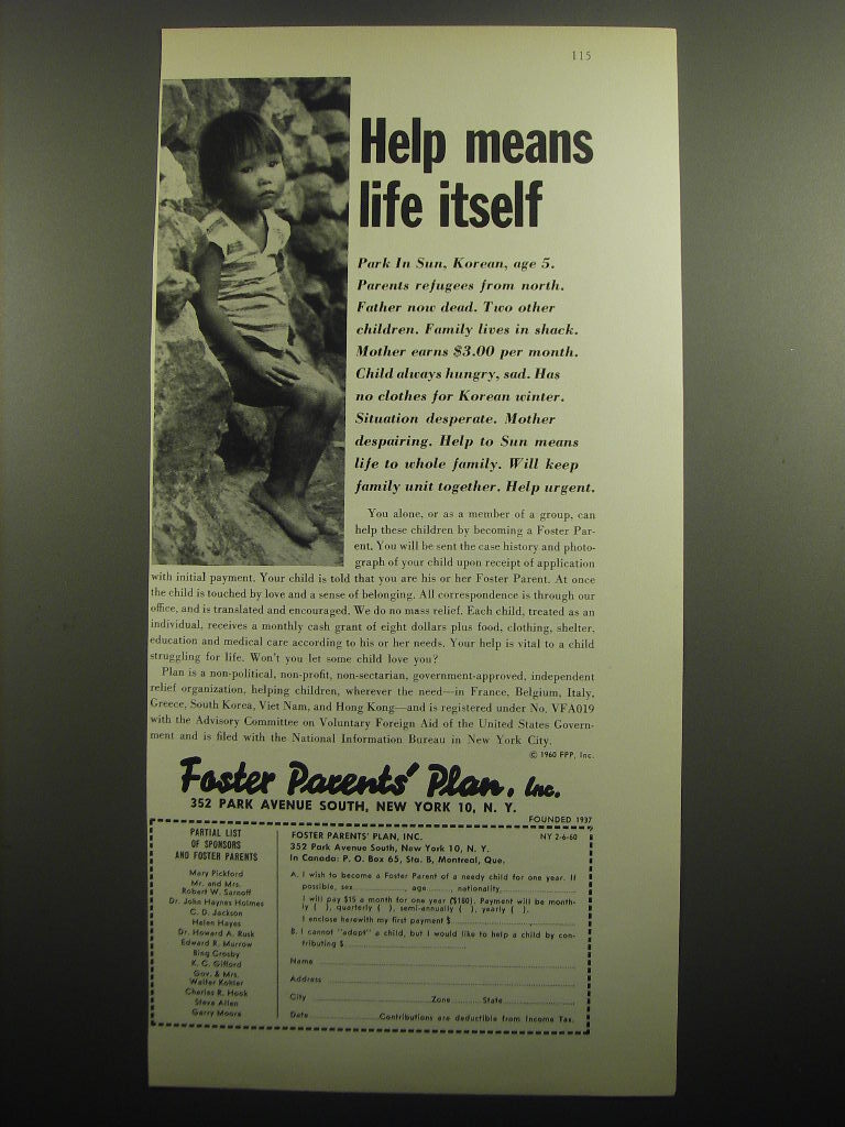 1960 Foster Parents Plan, Inc Advertisement - Help means life itself | eBay