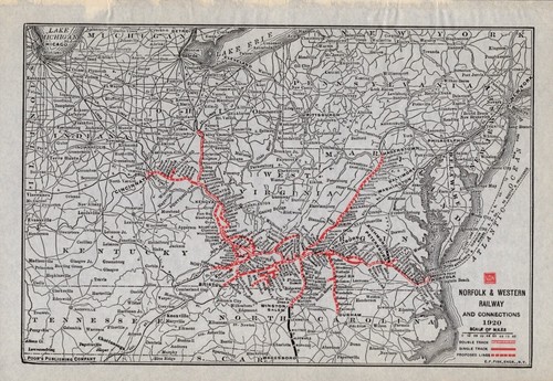 1920 Antique NORFOLK and WESTERN Railway Map Vintage Railroad Map 540 ...