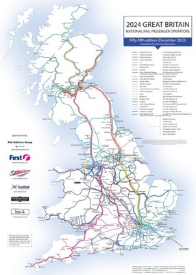 UK Rail Operators Map 55th Edition - Laminated Railway Wall Map Size ...