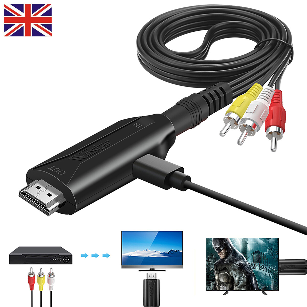 Universal 3 RCA to HDMI Phono Red White Yellow Cable AV Audio Video ...