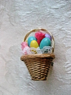 Vintage Easter Spring Brooch Pin Basket with Easter Eggs Pink Faux ...