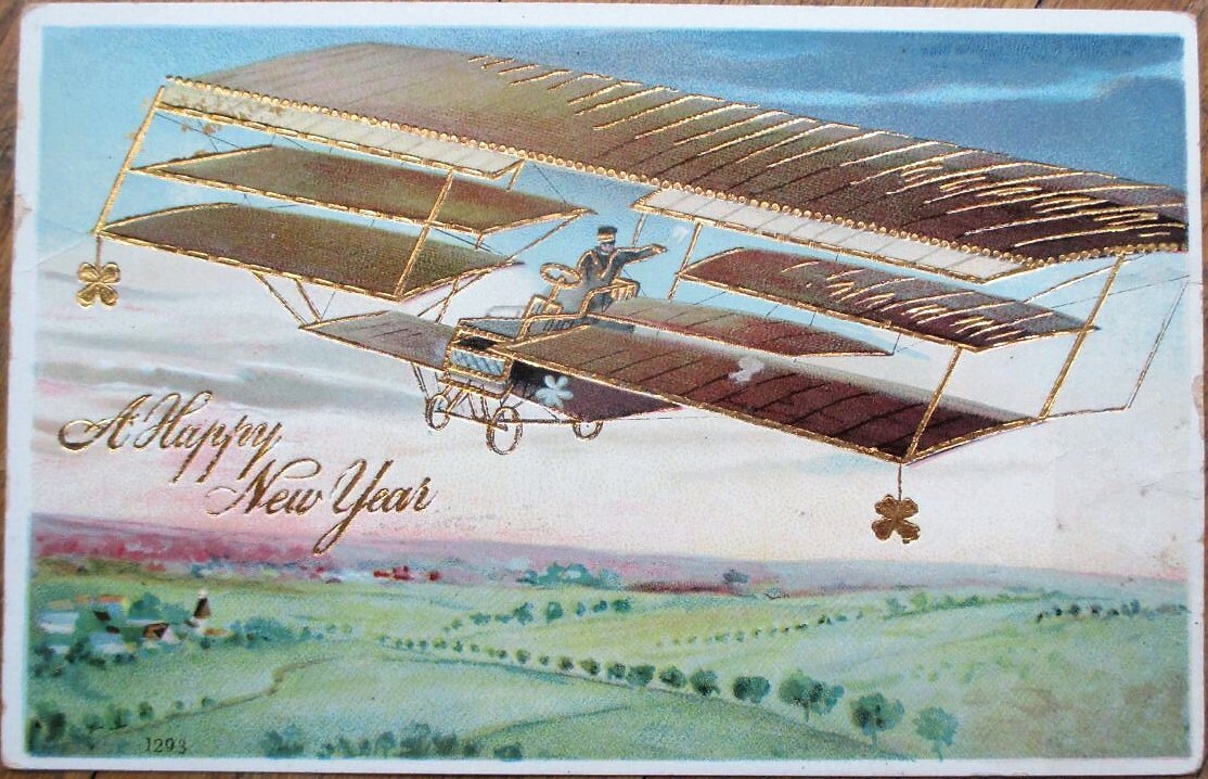 Airplane/Biplane/Triplane 1910 Fantasy Aviation New Year Postcard ...