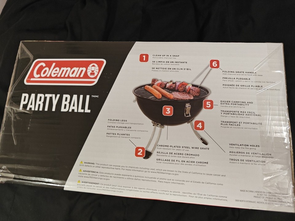 Coleman Party Ball rust-resistant Charcoal Grill W/Folding legs "Party ...