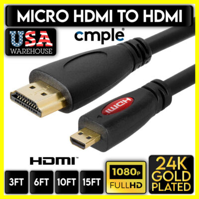 Type D HDMI Cord Micro HDMI Cable 1080p Male ARC HDTV Laptop Tablet ...
