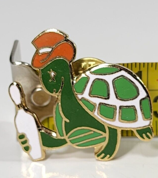 Vintage 1980s Bowling Hat Lapel Pin 1" Bowling Pin Turtle In A Cowboy ...