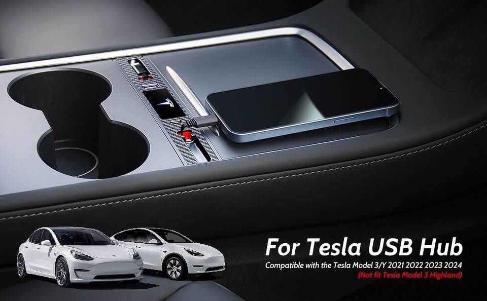 Mowlicas Carbon Fiber USB Hub, Tesla Model Y/3 2024/2023/2022/2021 ...