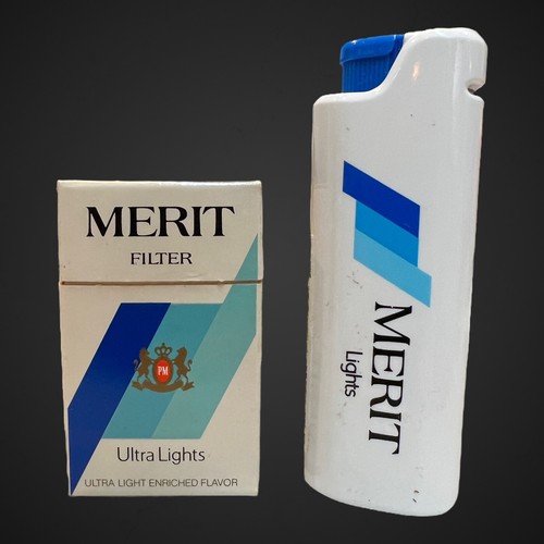 Vintage Lot of 2 Merit Lights Cigarette Tobacciana Lighter & Matchbook ...