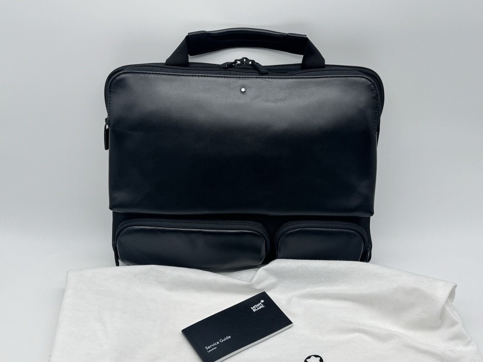 MONTBLANC NIGHTFLIGHT BLK LEATHER LAPTOP BAG DOCUMENT CASE 100% GENUINE ...
