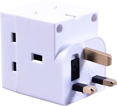 3 Way Plug-in Adaptor 13A Travel Home Office Essential 3 Plugs Sockets ...
