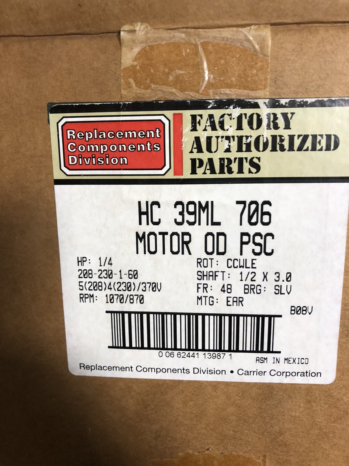 GE HC39ML706 1/4HP, 1070 / 870 RPM, 208-230 Motor OD PSC CCWLE Rotation ...