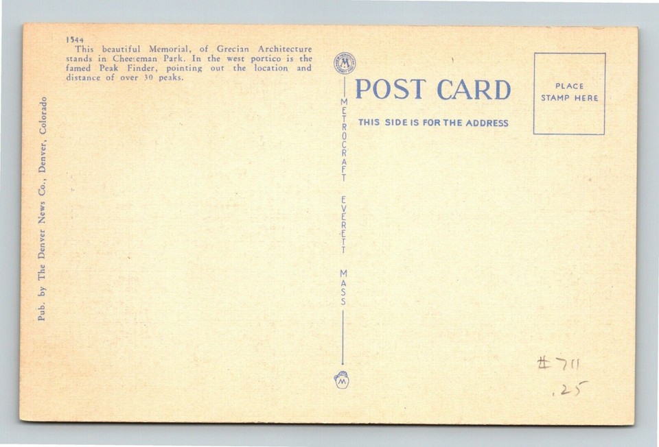 Denver CO-Colorado, Cheeseman Memorial Vintage Souvenir Postcard | eBay