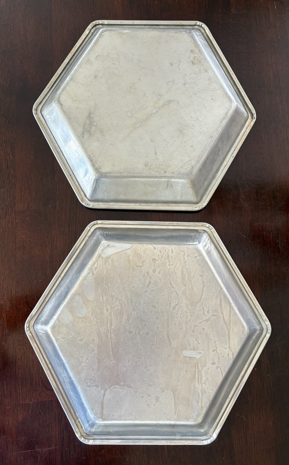 2 Vtg 1950s Hexagon 6 Sided 9" Pie Plate Pan Aluminum Baking Dish Easy ...