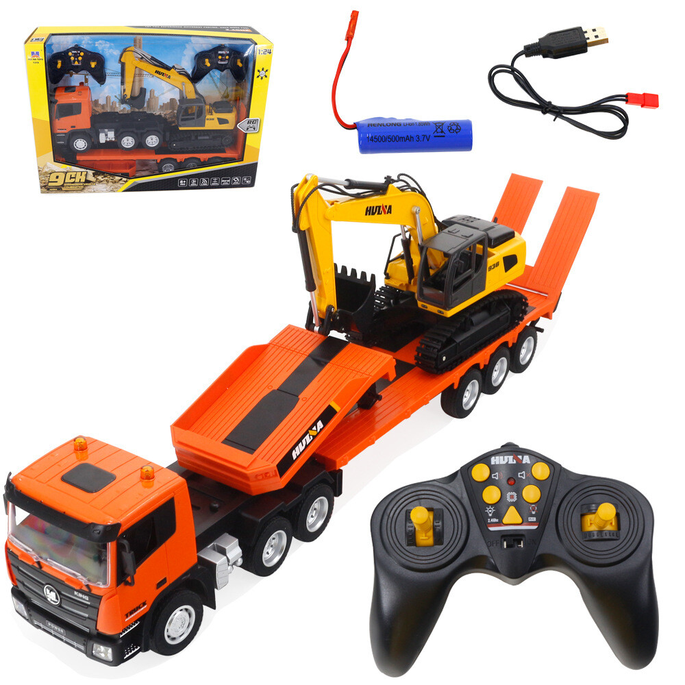 Set of 2 Huina 9CH RC Platform Trailer + 6CH Excavator Toy Flatbed ...