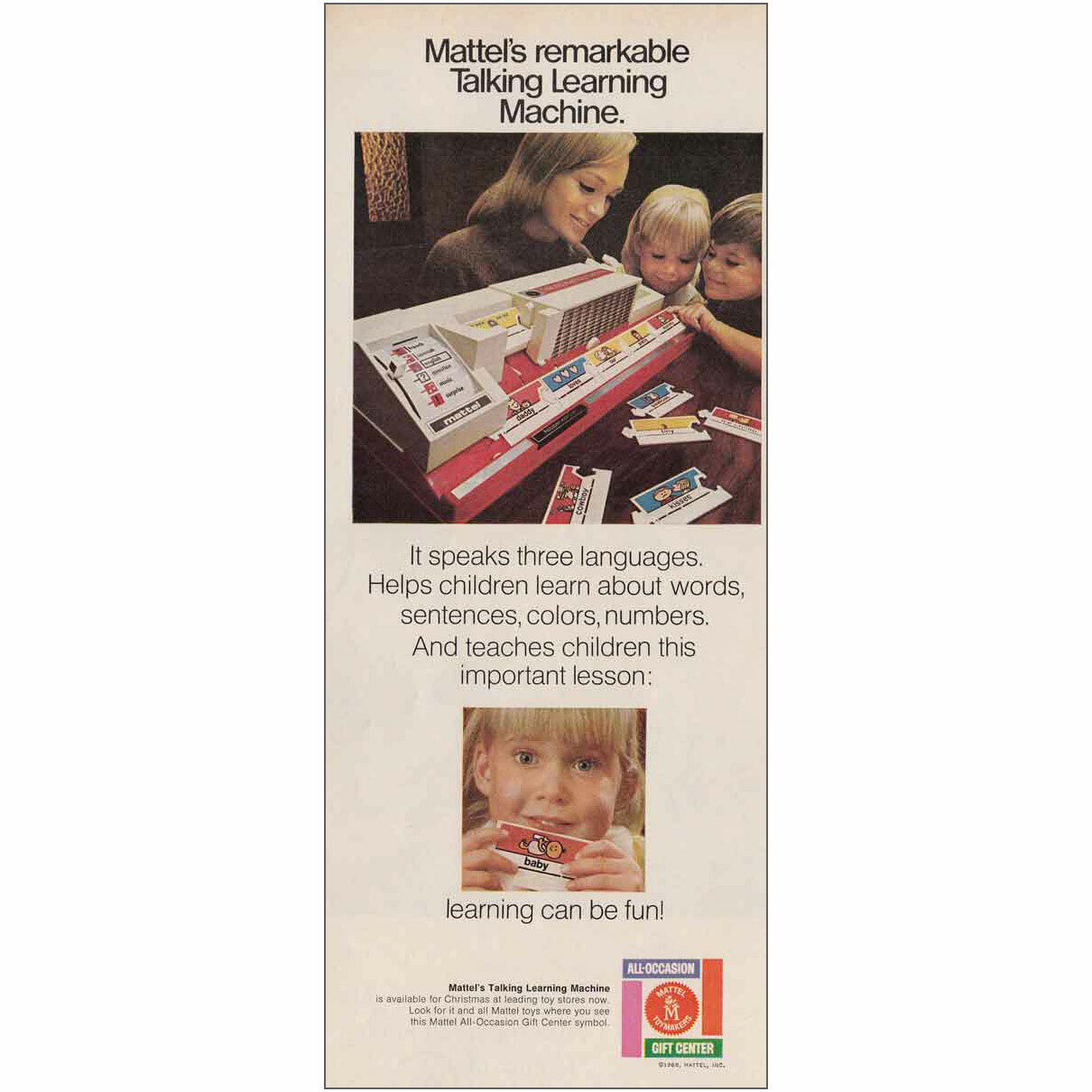 1968 Mattel Talking Learning Machine: Speaks Three Lan Vintage Print Ad ...