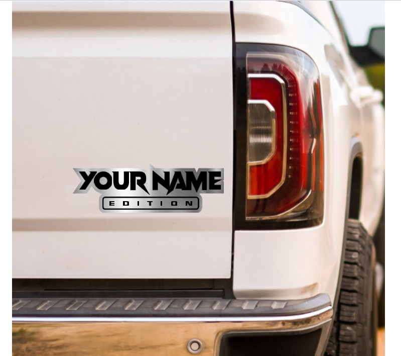 Car badge CUSTOM TEXT "EDITION" Emblem, Car emblem BRUSHED SILVER Text ...