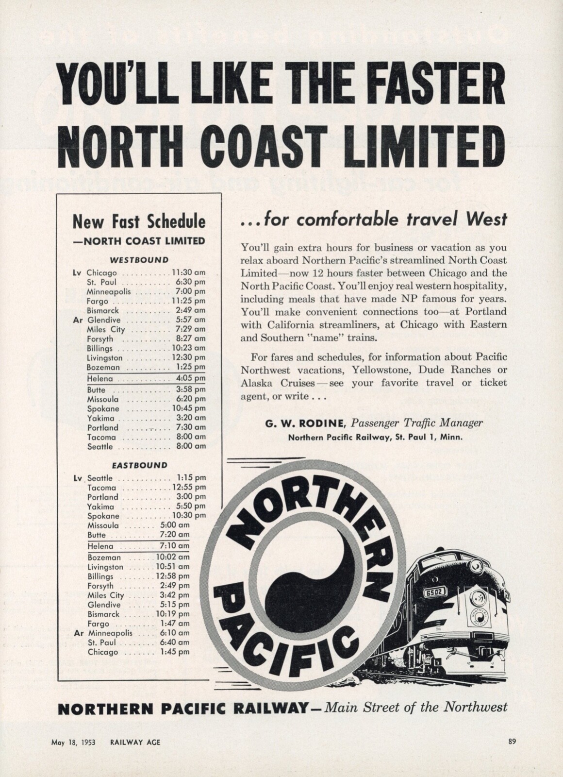 1953 Northern Pacific Railway Vintage Ad North Coast Limited Train ...